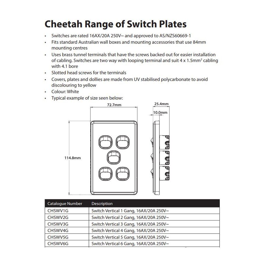 Three Gang Switch 10A | Semi Slim Cheetah Series | UV Stabilised White ...