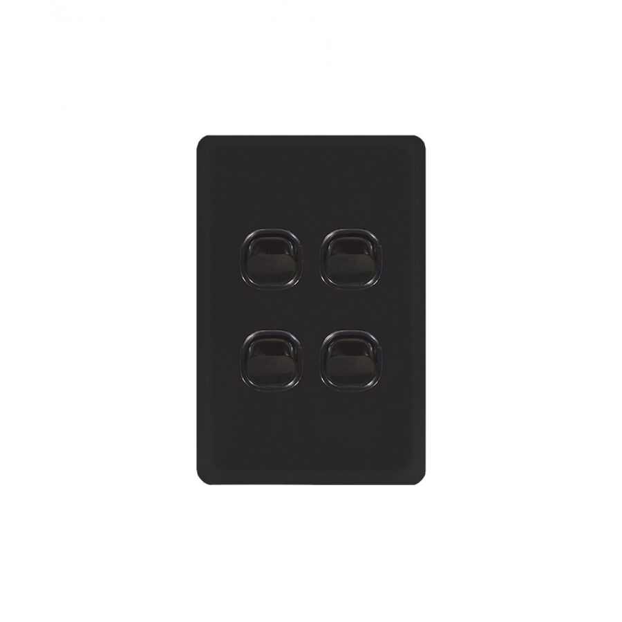 4 Gang Glass Front Switch 16AX 20A 250V Vertical Mount Black Trader ...
