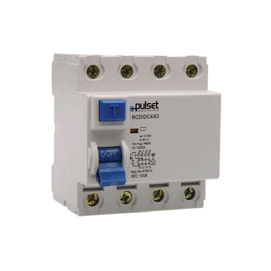 63Amp 4 Pole RCD 30mA Tripping A-Type Pulset - RCD DC4 63