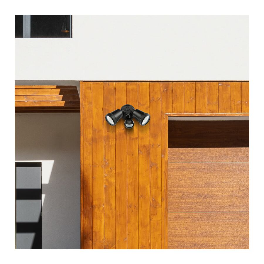 Twin LED Floodlight with Sensor | 240V | 2x11W | Black by Brilliant ...