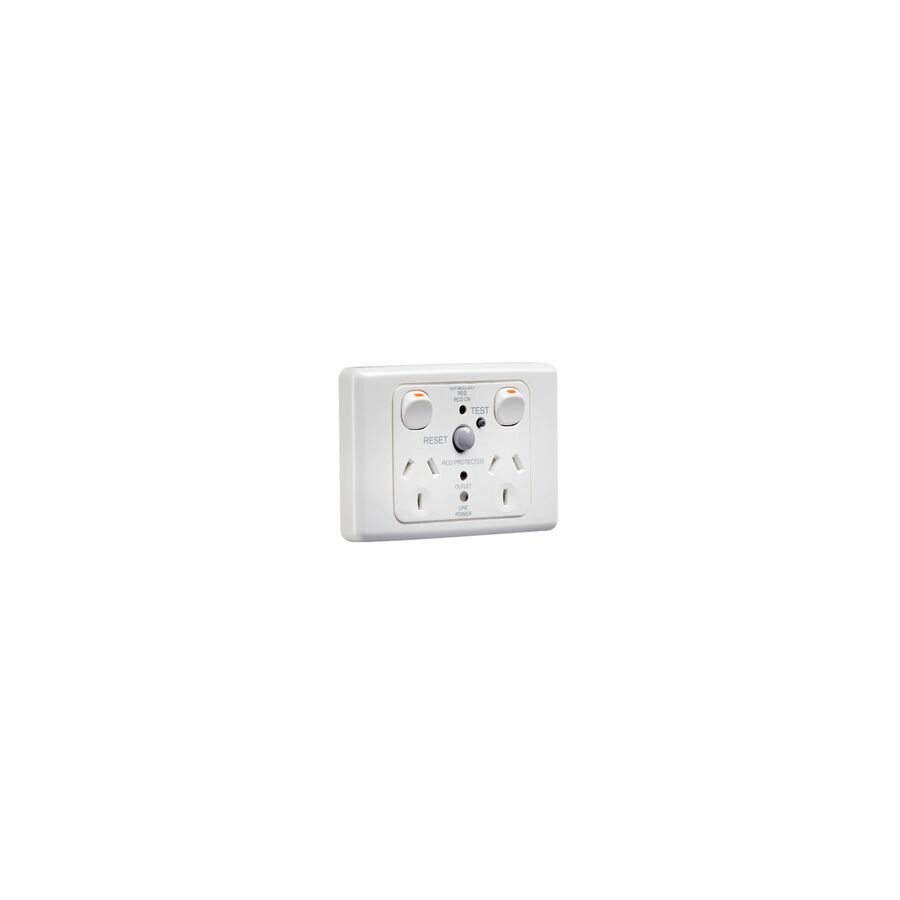 RCD Protected Twin Switch Socket Outlet | 250V 10A | 30mA RCD | Red by ...