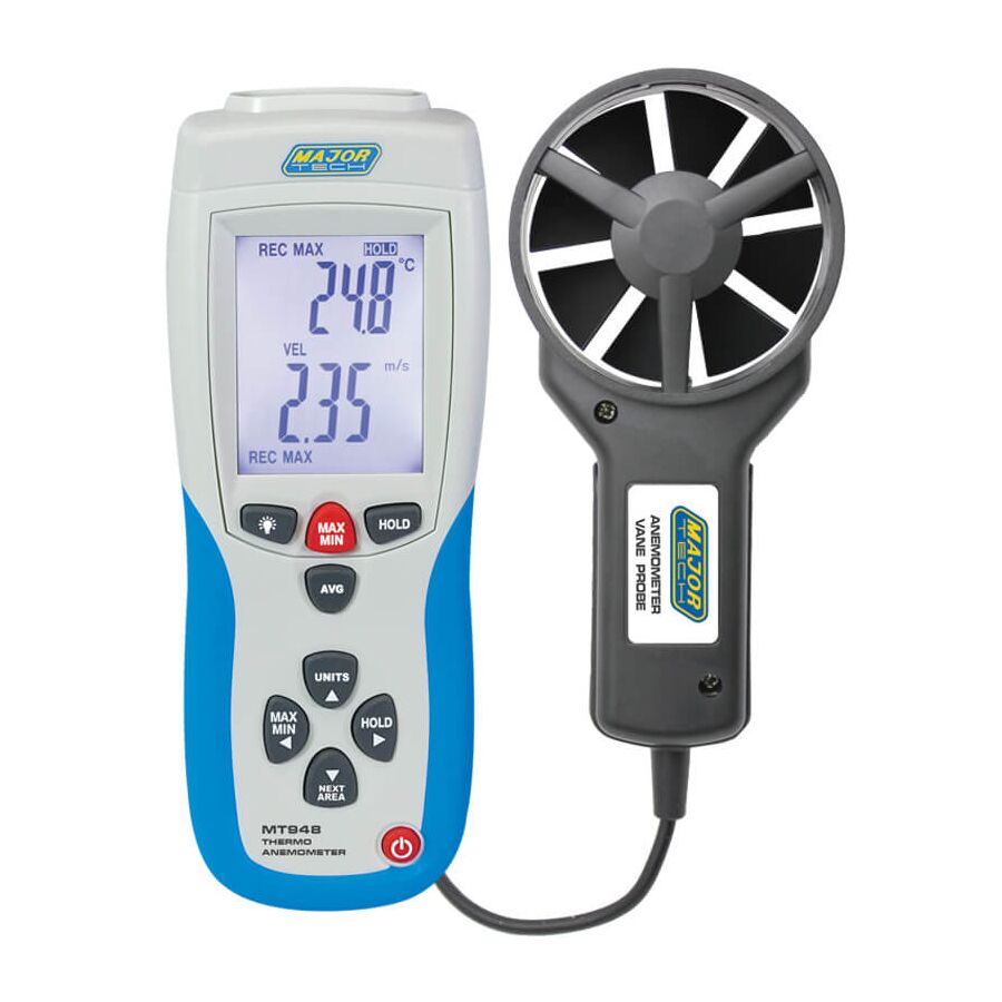 Thermo Anemometer 1.4 to 108 km h Air Velocity Backlit LCD & Remote ...