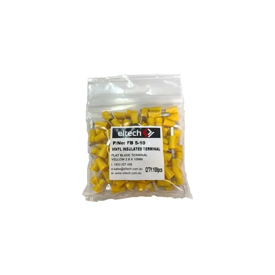 Pre-Insulated Flat Blade Terminal | Yellow 2.8 x 10mm | Pack of 100 ...
