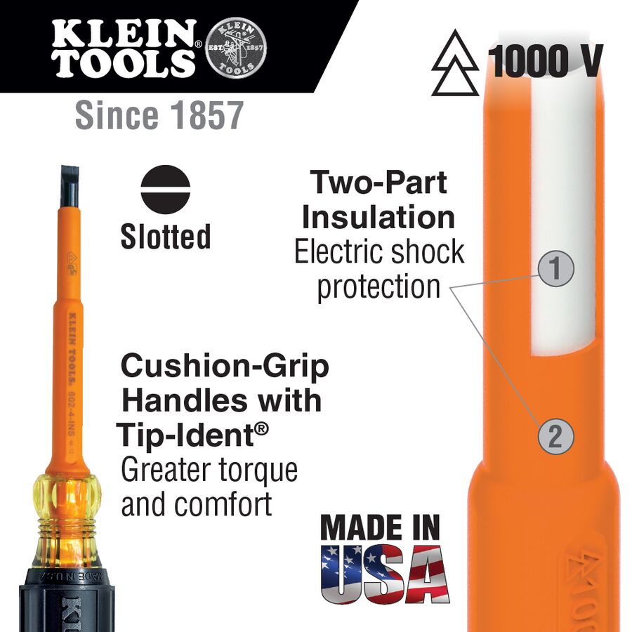 Insulated Screwdriver | 1,000V Rated | Dual-Layer Insulation | Round ...