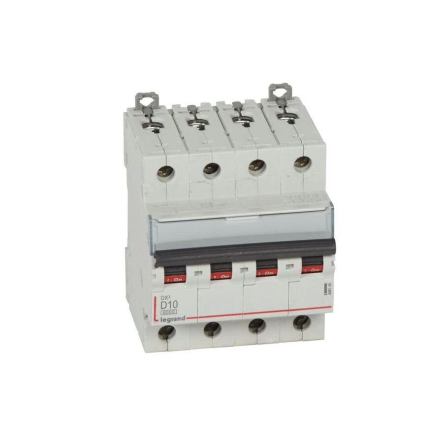 MCB DX3 6000A 4 Pole 10A Curve D | 6000A Breaking Capacity | IP20 Protection | by Legrand - 408145
