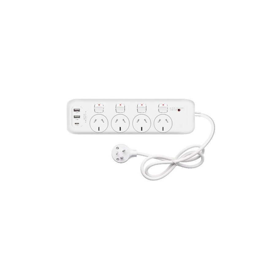 4 Outlet USB Switched Powerboard | Compact Design | White Finish ...