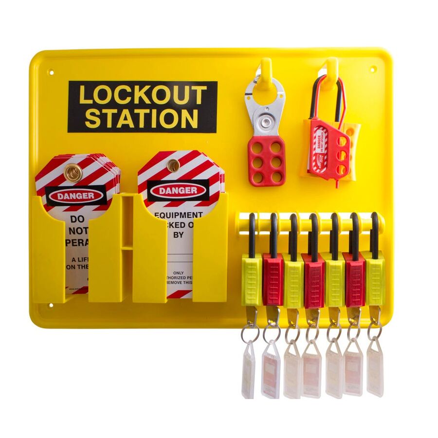 Lockout Tagout Kit | 5 Padlocks & 3 Hasps | 10 Safety Tags | Wall ...