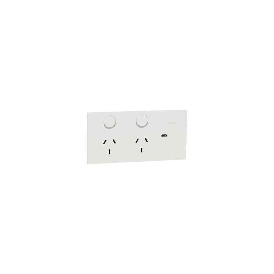 Double Switch Power Point with USB C Charger | Polished White Ceramic ...